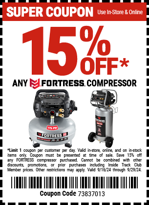 Save 15 Off Any FORTRESS Compressor Harbor Freight Coupons
